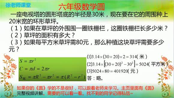 小学六年级数学圆的周长,圆的面积的练习课,及时练习巩固新知识