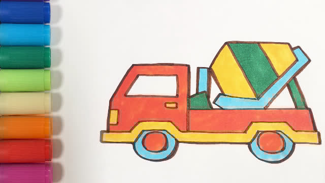 儿歌多多汽车简笔画 水泥车 学画工程车 培养宝贝汽车认知