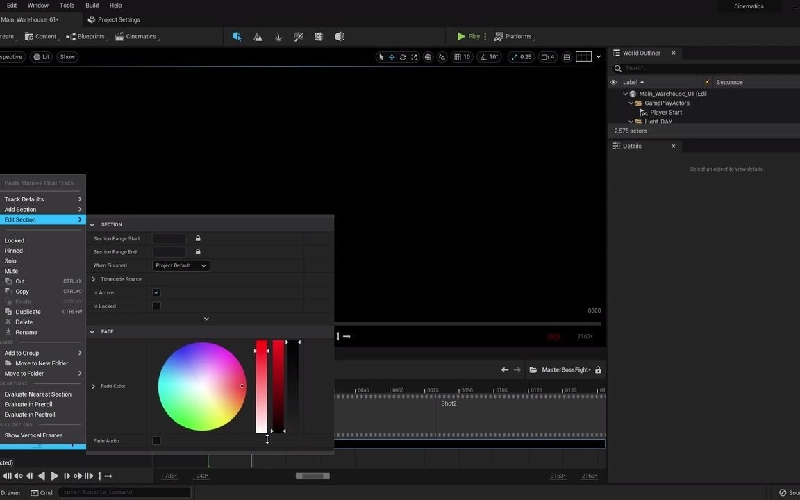 虚幻动画-13.增加音效过渡粒子,镜头抖动