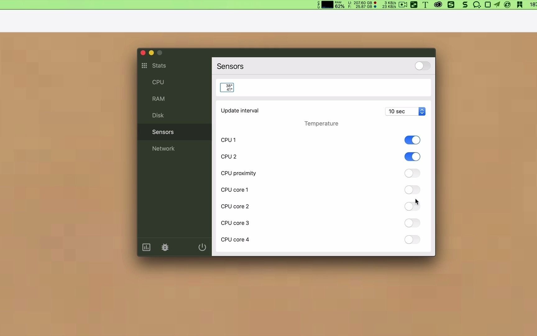 Stats for mac(菜单栏系统监视工具)__v2.6.3官方版