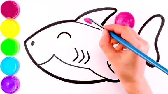 孩子一看就会画,幼儿简笔画上色教程:鲨鱼
