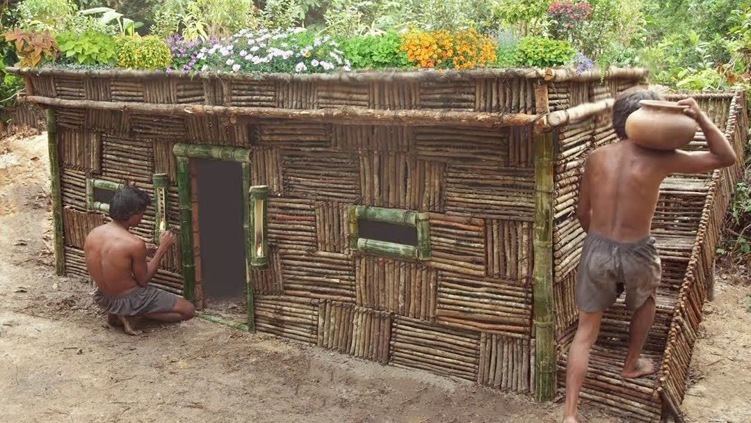 用木头建个标准的房子,上面种满了花花草草!风一吹,它们都笑了