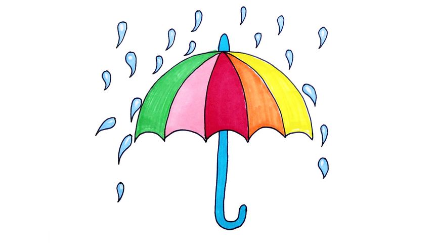儿童简笔画基础:漂亮的五彩雨伞