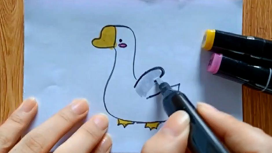 儿童简笔画上色教学之动物篇,一只大白鹅的填色教程,快来画吧