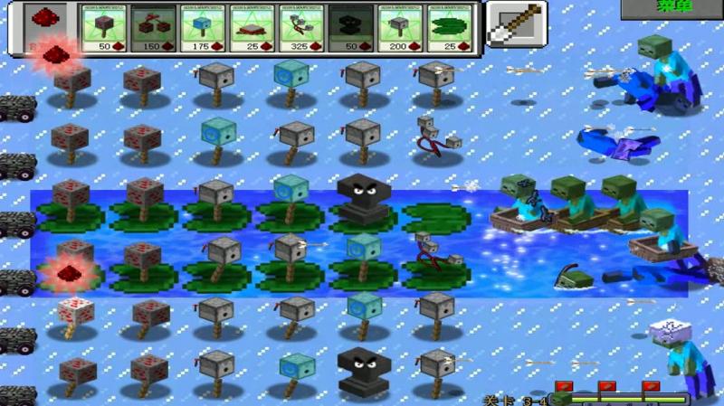 植物大战僵尸MC我的世界:埋上TNT炸药,伏击僵尸的进攻!