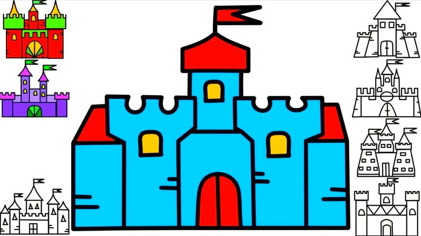 简笔画识颜色 第13集 蓝色的古老城堡