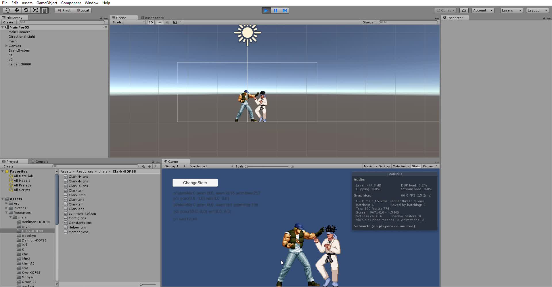 Unity上移植Mugen引擎kof98克拉克技能测试