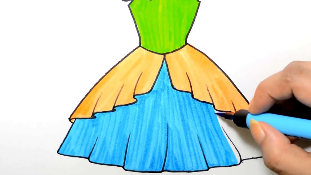 儿童简笔画_如何绘制芭比娃娃公主裙