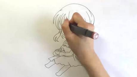 可爱小女孩马克笔绘画视频绘画教学