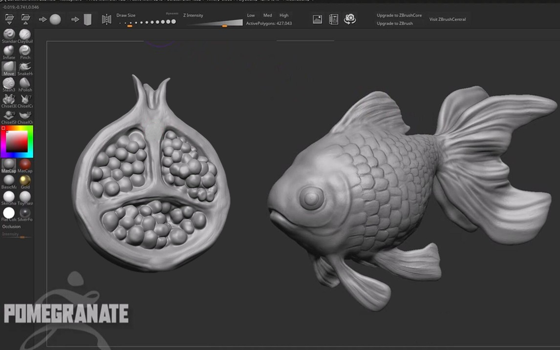 【zbrush教程】ZBrush Core Mini版初学者入门训练视频教程,石榴金鱼...