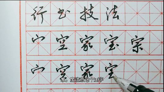 书法讲座:一看就会写的行书,实用硬笔行书技法:宝盖头的例字。