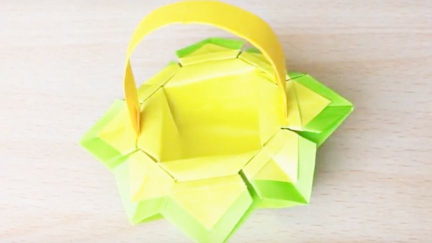 折一个小花篮!简单又漂亮的折纸大全图解!立体折纸艺术!