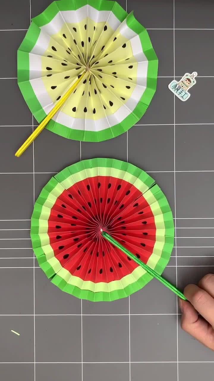 西瓜折叠扇手工diy