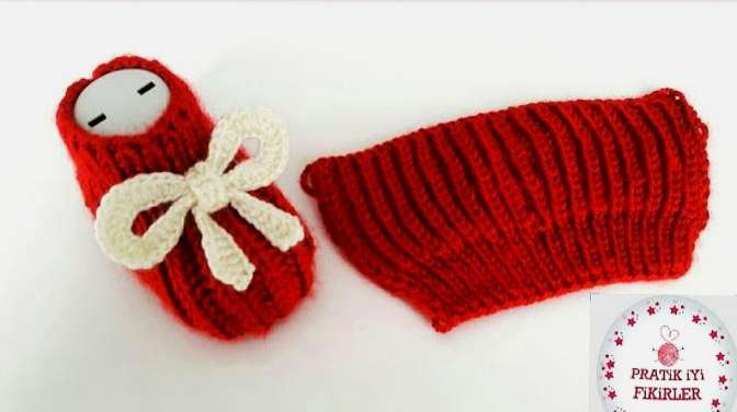 棒针编织漂亮的一片式宝宝毛线鞋,简单易织,新手妈妈的福利!