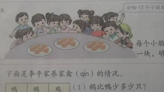 一年级数学下册:课本第80页8。这样的题3步解答,看看哪3步?