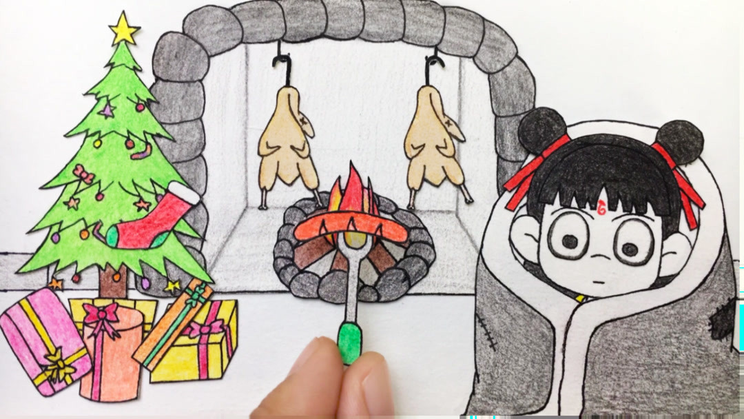 手绘定格动画:边烤火边烤肠,哪吒还要吃烤鸭,好有趣