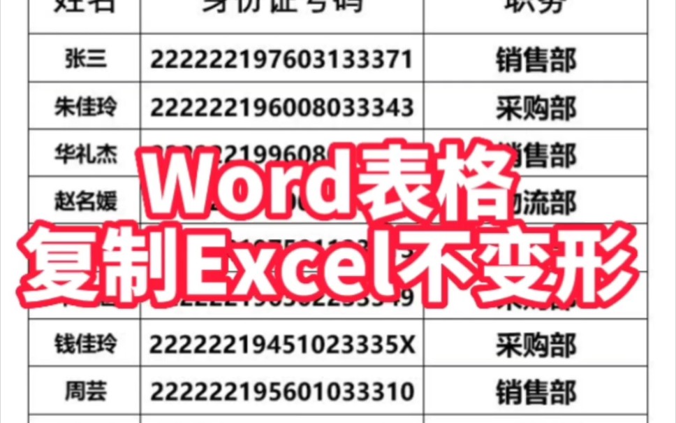 Word表格复制Excel不变形