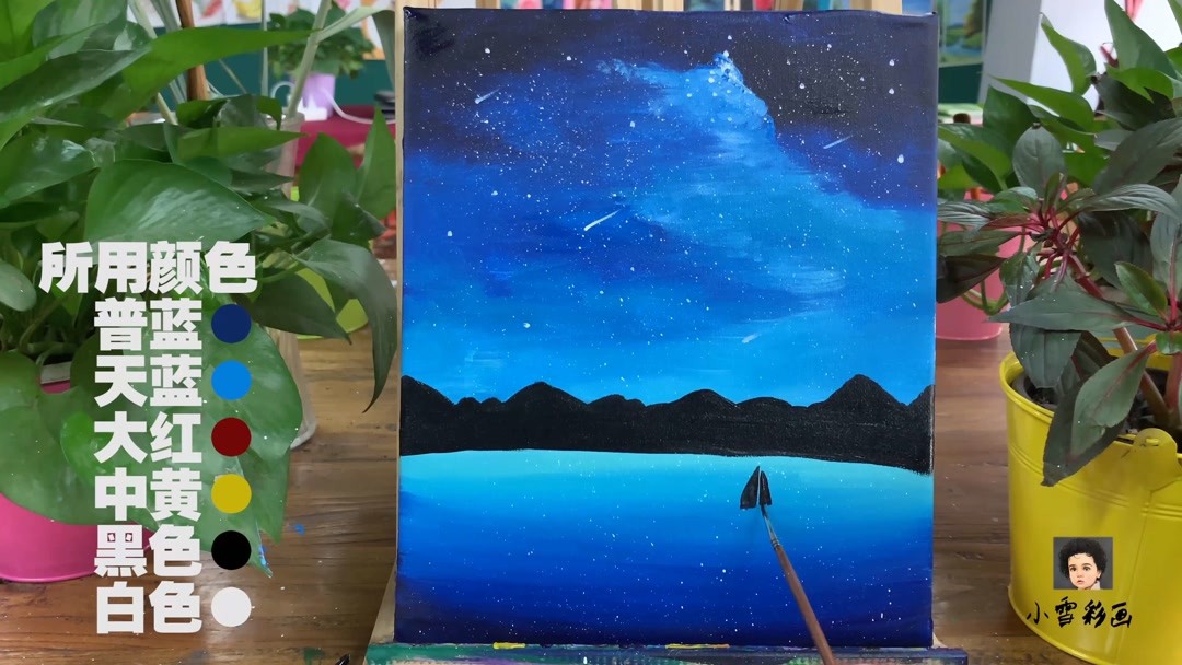 教你画一幅油画风景 蓝色系星空小船 梦境风景画 绘画示范全过程