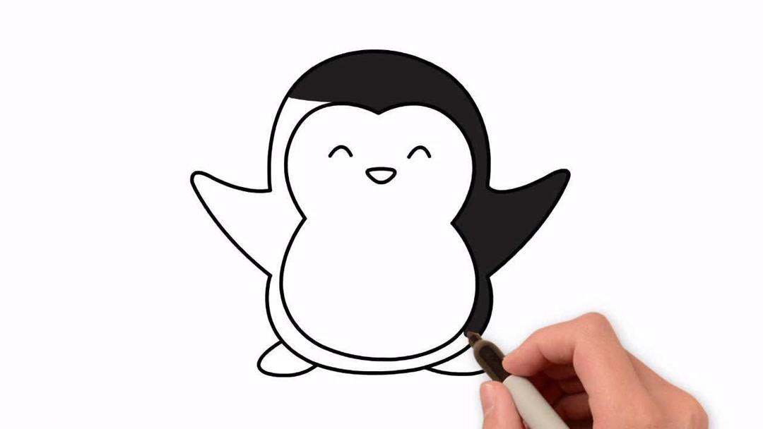 美术简笔画学习:可爱的小企鹅简笔画绘画技巧,带宝宝一分钟学会