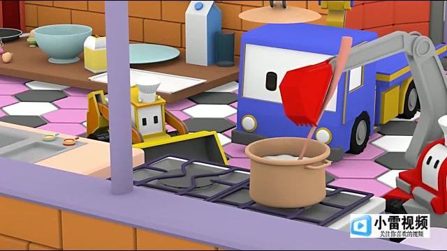 儿童动画,工程车动画卡通 迷你卡车 修建餐厅