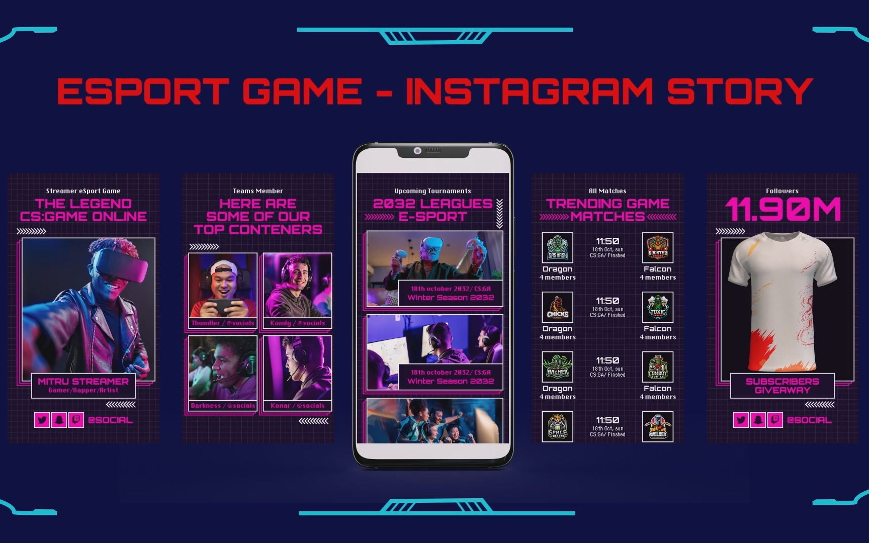 AE电竞选手介绍海报模板-体育比赛活动宣传单海报 竖屏垂直分辨率...