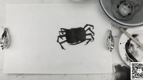 零基础学水墨画蛮横的螃蟹-飞童亿佳儿童绘画
