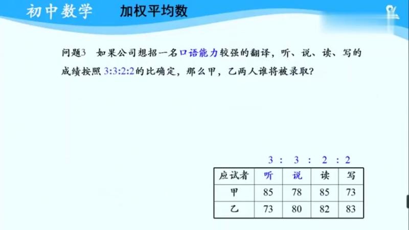 初中数学微课堂(人教版)8年级 第07周 ① 平均数(一)