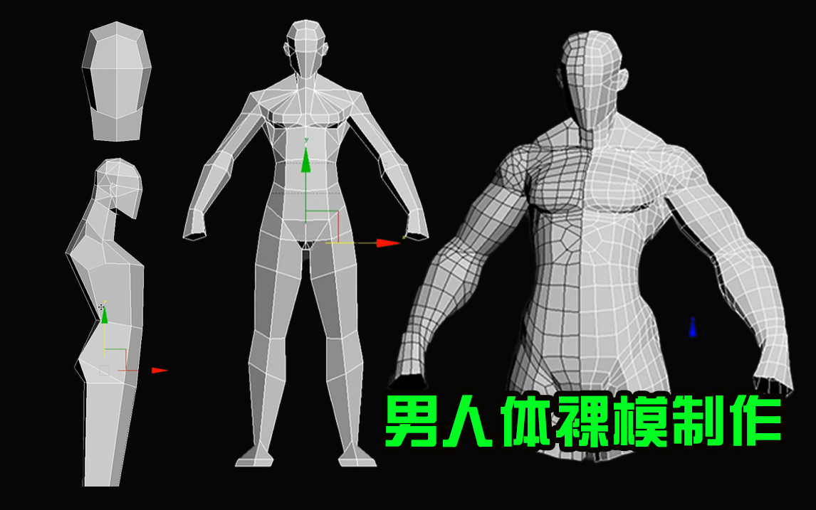 ...人物建模】从box到完整男性裸模布线教程,零基础学习人体模型建模