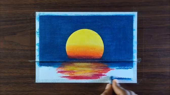 我用油画棒画夕阳,有人说是照片合成的!