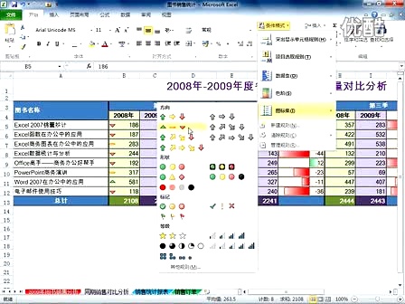 办公一百分office教程网-Excel 2010 视频教程-快速分析数据之图标集