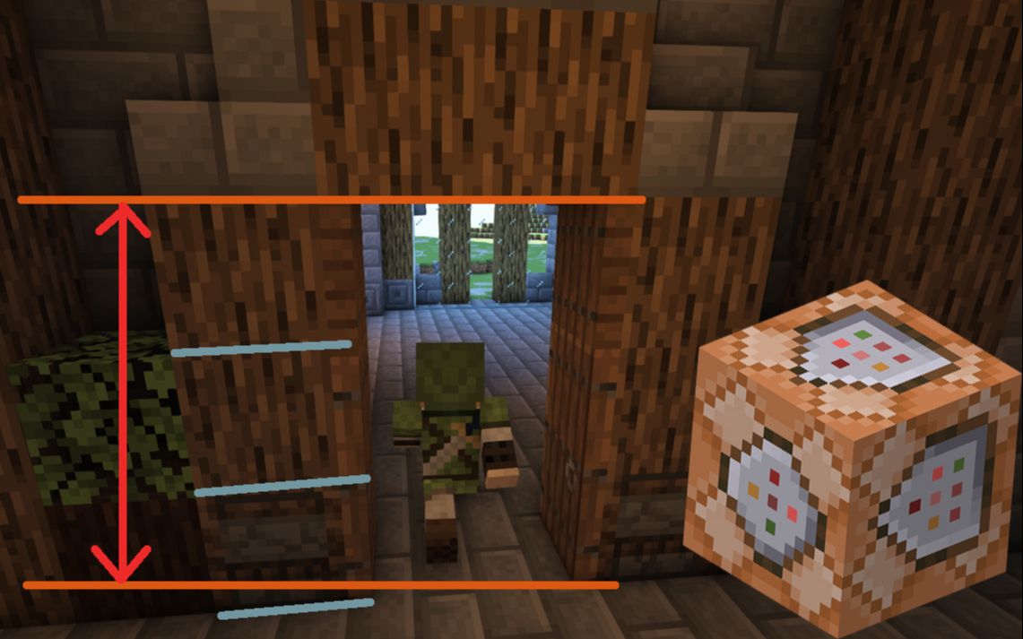 《Minecraft》如何用命令方块做三格高自动开关的云杉木门