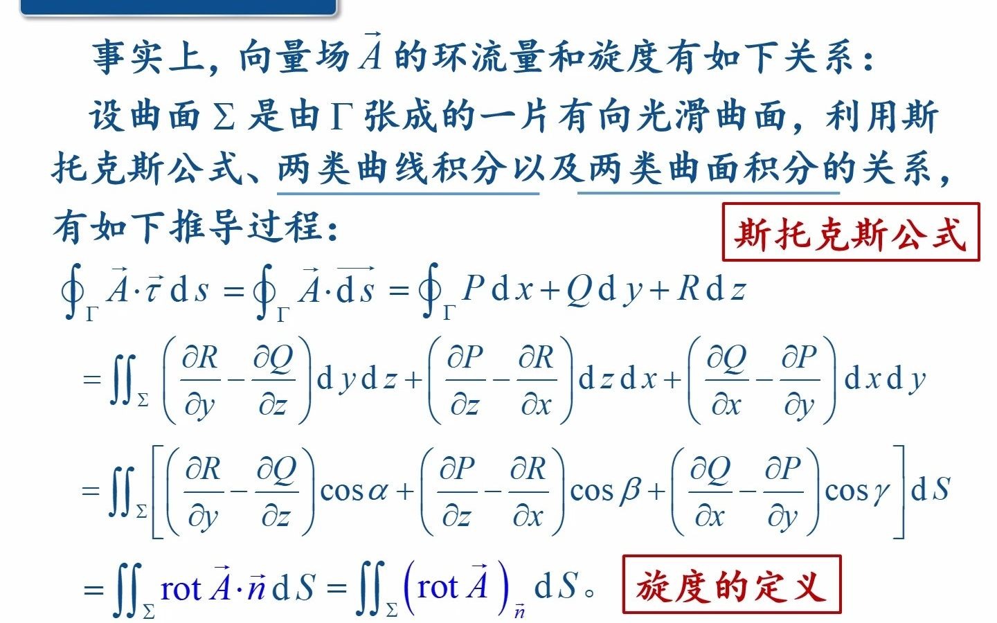 高等数学视频第130讲:环流量与旋度的定义及计算方法。