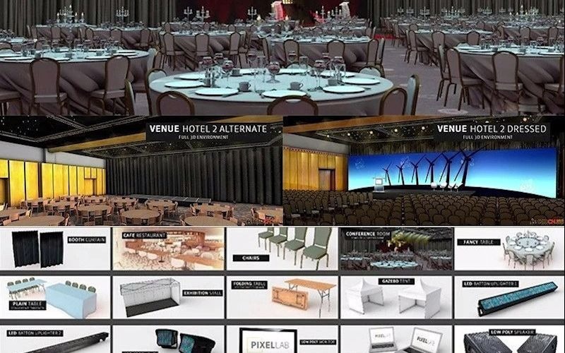 舞台灯光座椅展会麦克会议酒席大厅C4D模型预设3D立体素材