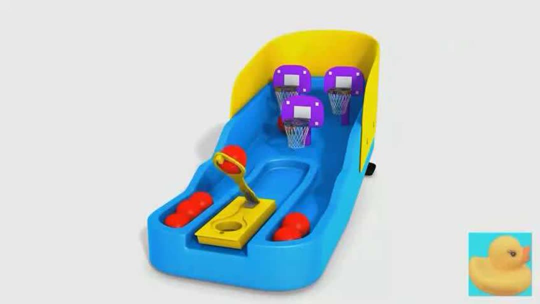 小猪佩奇玩具早教动画片:自动投篮机投彩色篮球入篮筐