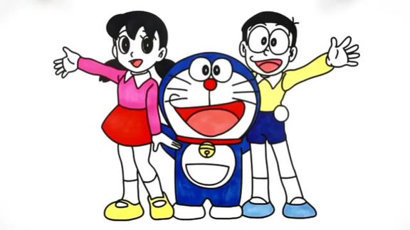 儿童简笔画:机器猫大雄静香