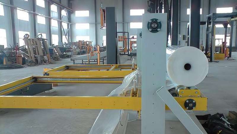 全自动在线托盘栈板框架通过式顶底部覆盖膜机