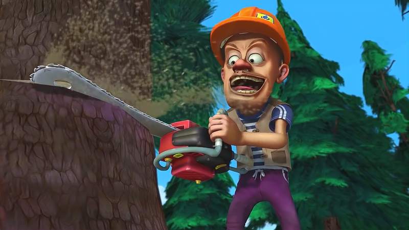 熊出没:光头强砍树,竟遭到鸟妈妈疯狂报复,这一击可太疼了!