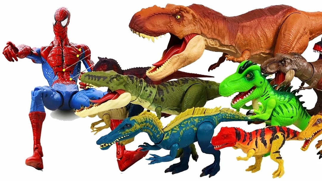 蜘蛛侠认识大型霸王龙一群各种类小恐龙模型