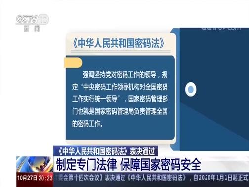 ...《中华人民共和国密码法》表决通过 制定专门法律 保障国家密码安全