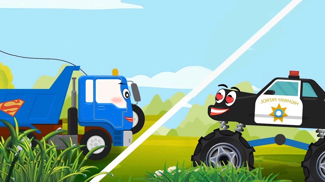 工程车大卡车卡通动画,大卡车越野车放风筝