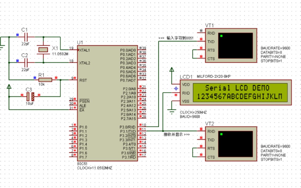 51单片机串行接收字符显示