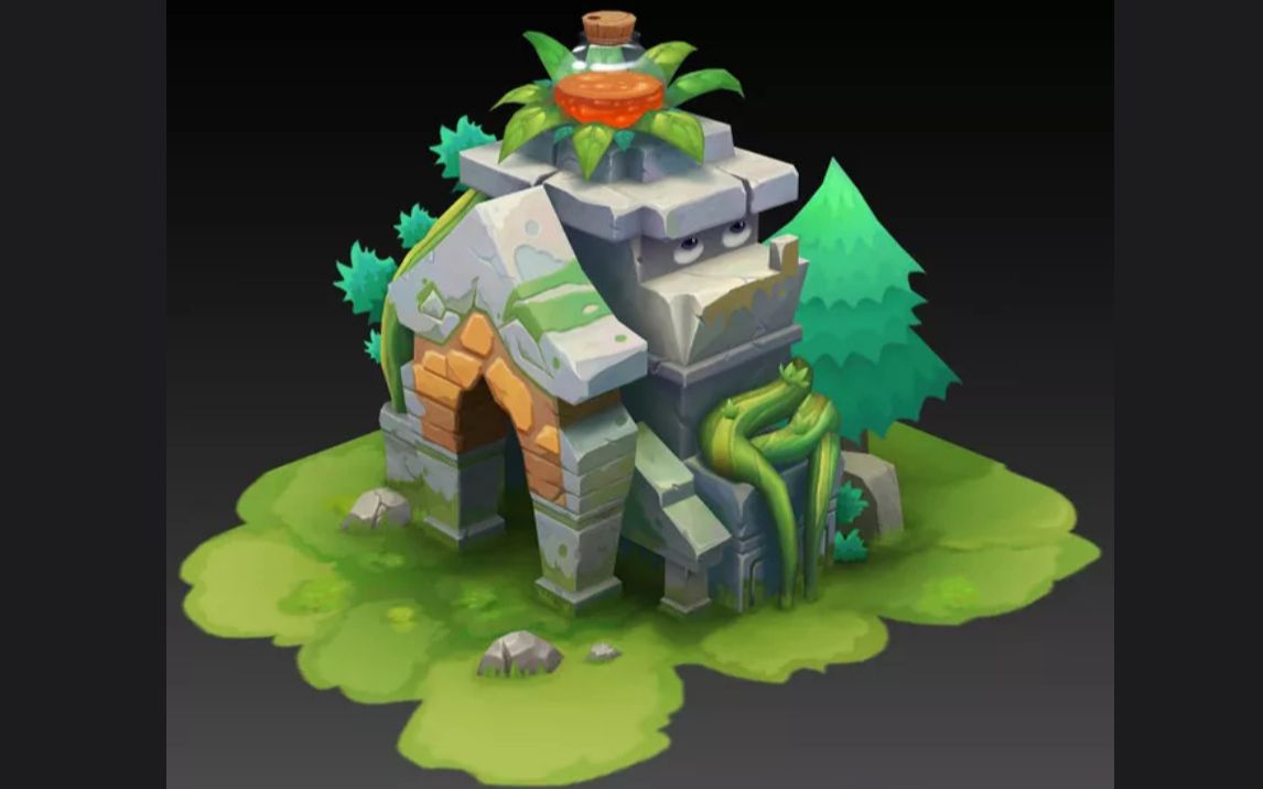 3D游戏卡通小场景石头房屋全流程建模教学