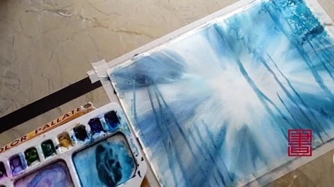 美术生别出心裁,画了幅蓝色的森林,效果还不错