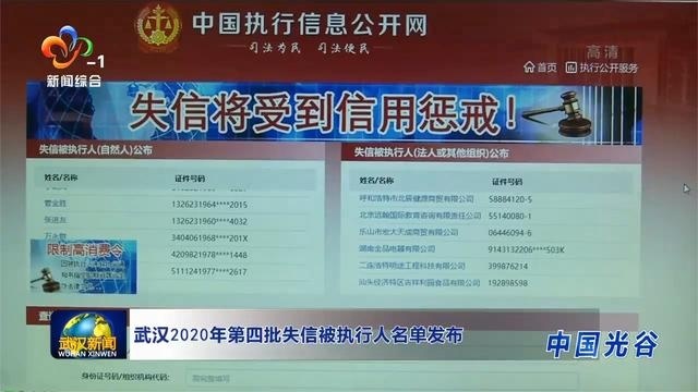 武汉2020年第四批失信被执行人名单发布