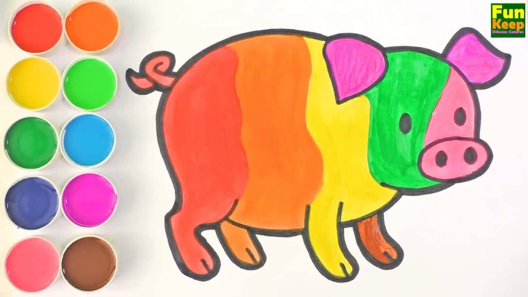 趣味儿童画画《彩色的猪》