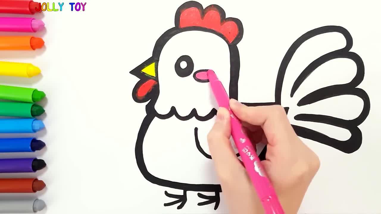 趣味儿童画画《母鸡和小鸡》