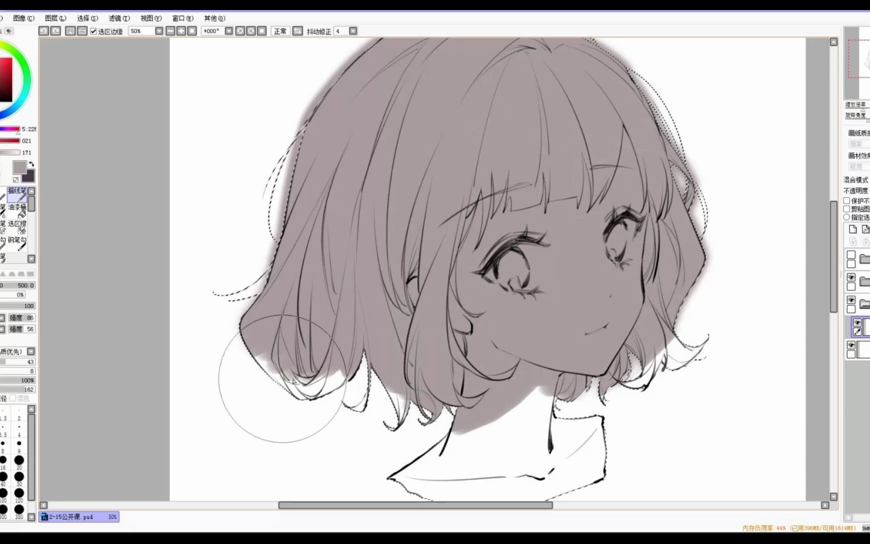 【SAI绘画教程】新手画了线稿还不会上色?教大家一些简单的头发上色...