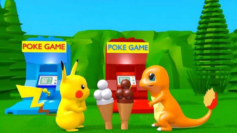 皮卡丘情景动画:和小恐龙玩游戏吃雪糕
