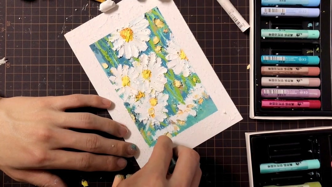 如何用油画棒画“小雏菊”?非常的简单!你学会了吗?