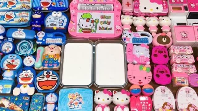 蓝色哆啦A梦VS粉色凯蒂猫!将卡通玩具造型泥混合纯白黏液做泥